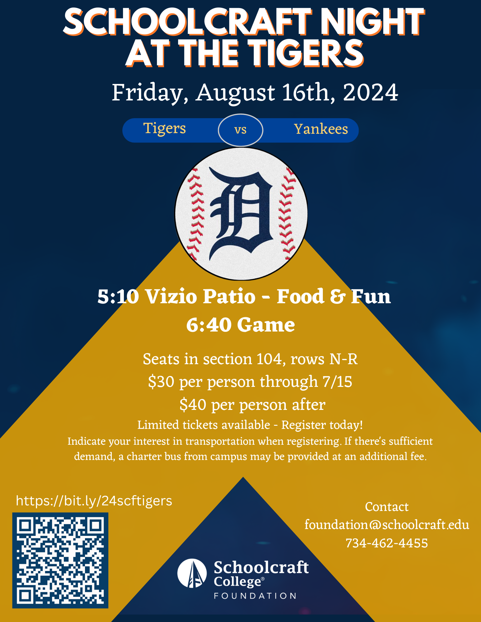 2024 Schoolcraft Night at the Tigers - Schoolcraft College Foundation